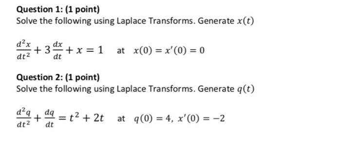 Solved Question 1: (1 point Solve the following using | Chegg.com