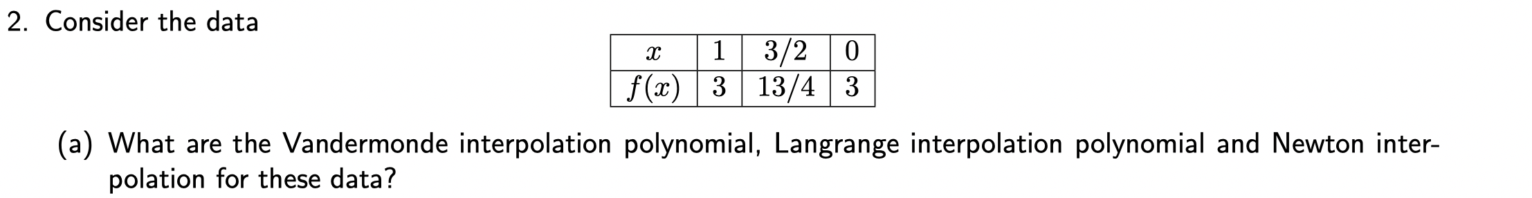 Solved 2. Consider the data (a) What are the Vandermonde | Chegg.com