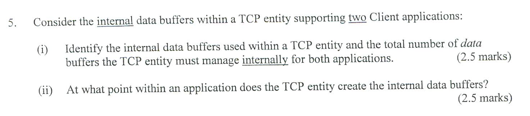 Solved 5. Consider the internal data buffers within a TCP | Chegg.com