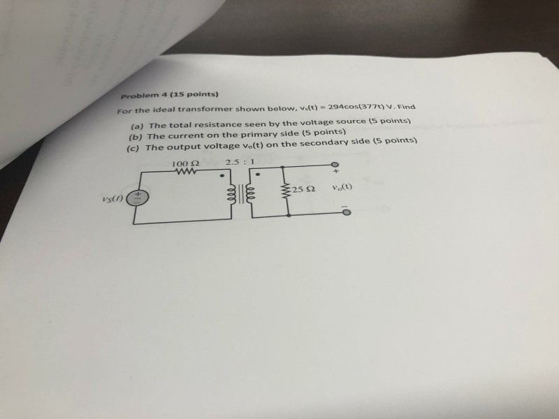Solved Problem 4 (15 points) For the ideal transformer shown | Chegg.com
