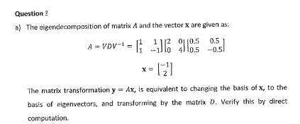 a) The eigendecomposition of matrix A and the vector | Chegg.com