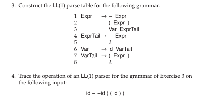 Solved 3 Construct The Ll 1 Parse Table For The Following
