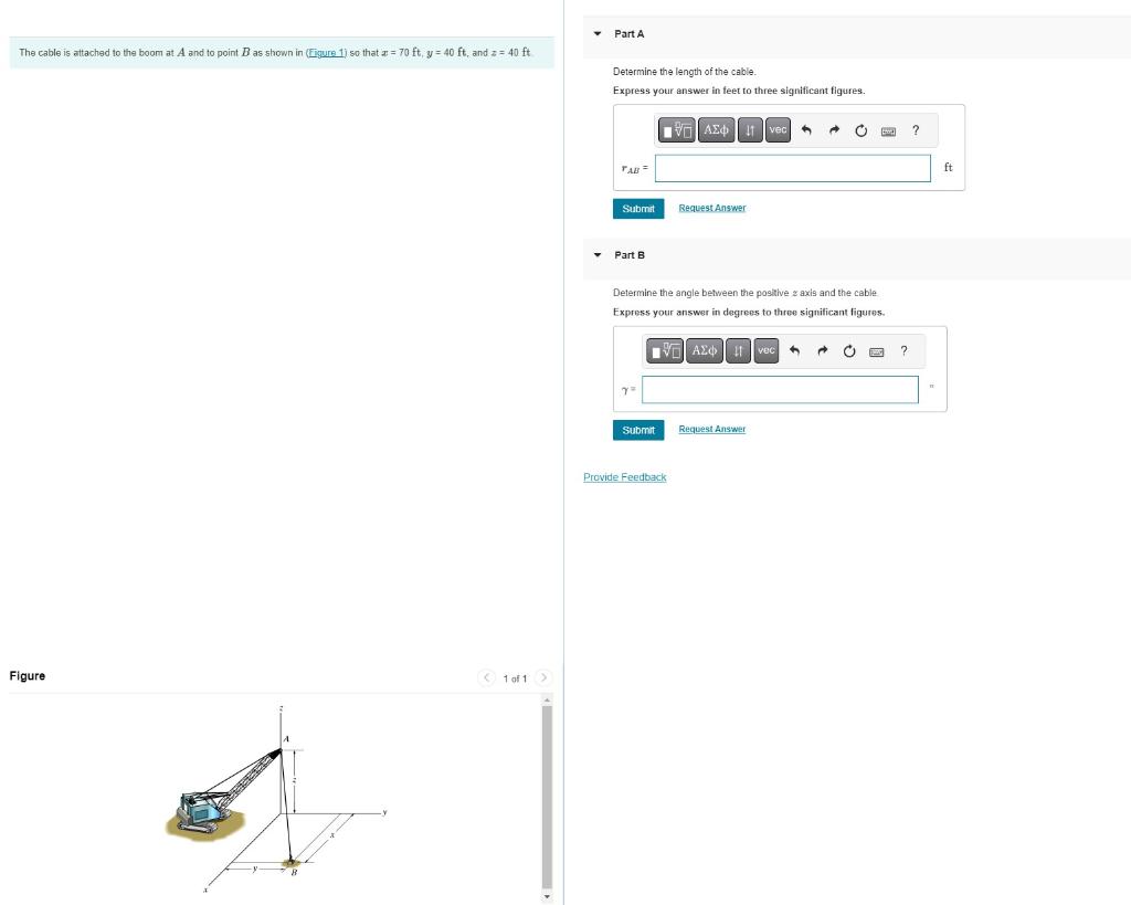 Solved The cable is attachad to the boom at A and to point B | Chegg.com