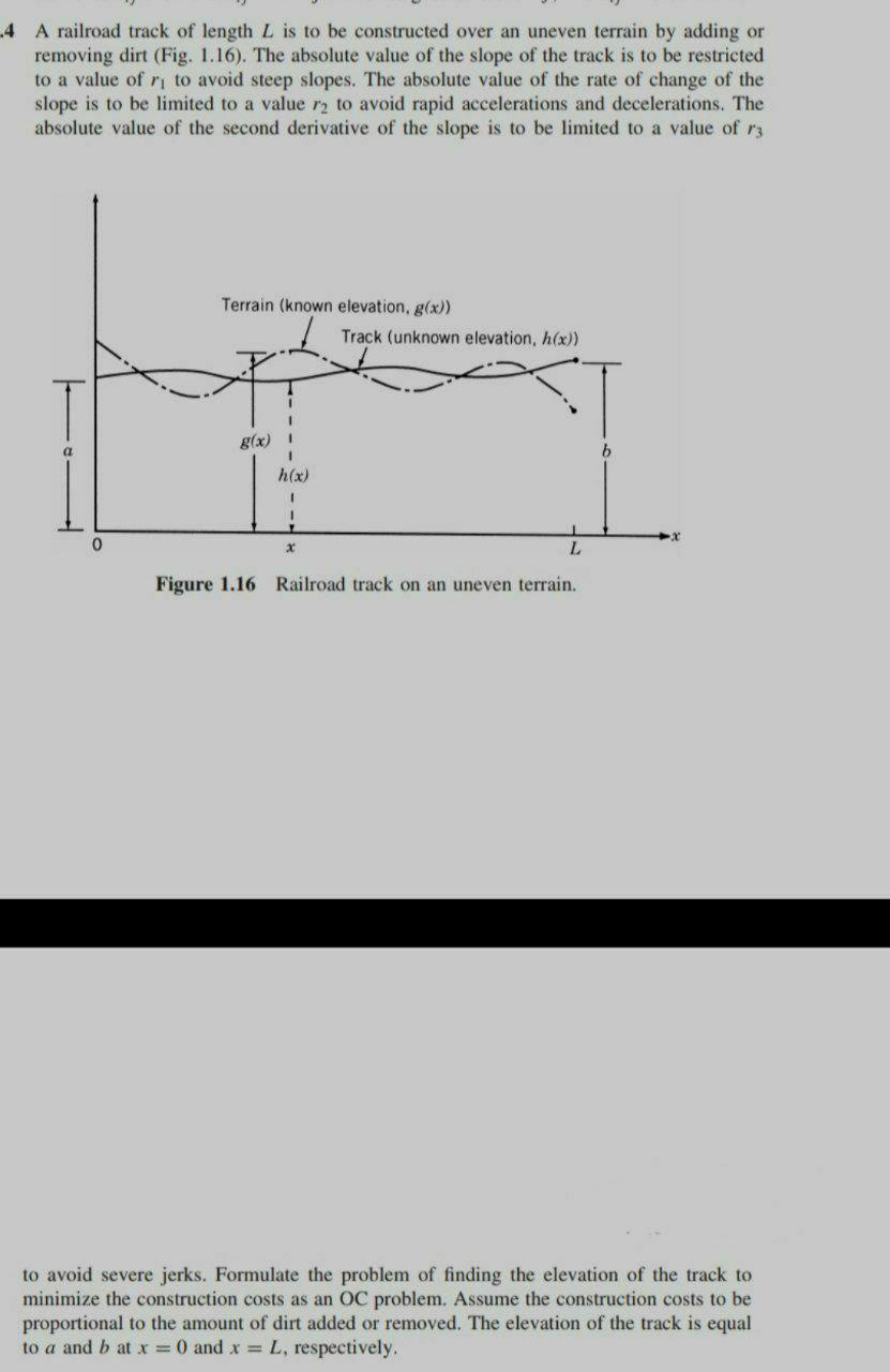 Solved 4 A railroad track of length L is to be constructed | Chegg.com