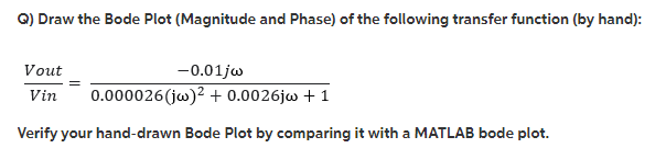 Solved Q) Draw the Bode Plot (Magnitude and Phase) of the | Chegg.com