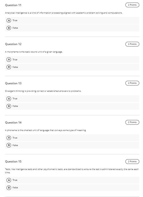 Solved Question 11 2 Points Analytical intelligence is a | Chegg.com