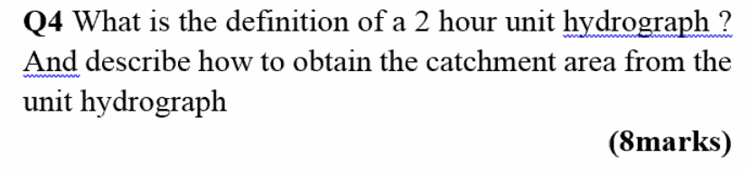 Solved Q4 What is the definition of a 2 hour unit hydrograph | Chegg.com