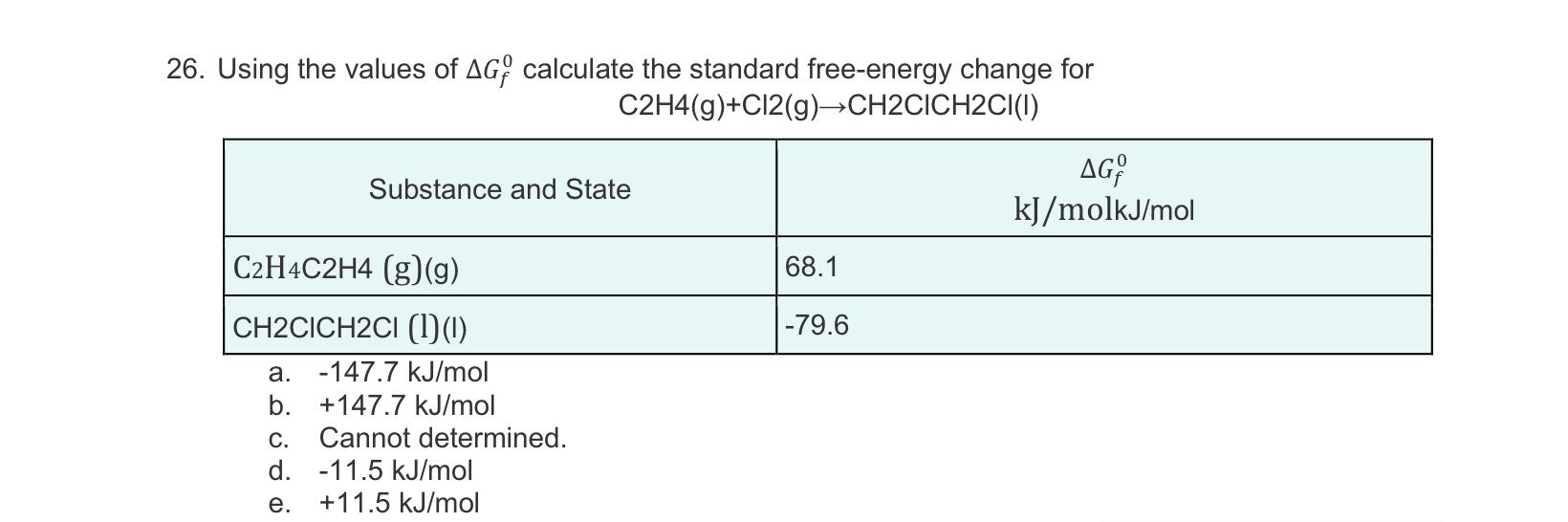 Solved 26. Using the values of ΔGf0 calculate the standard | Chegg.com
