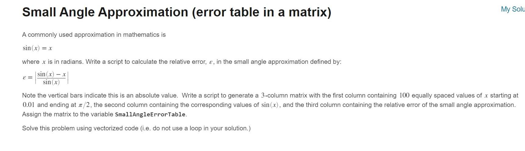 Solved Small Angle Approximation (error table in a matrix) | Chegg.com