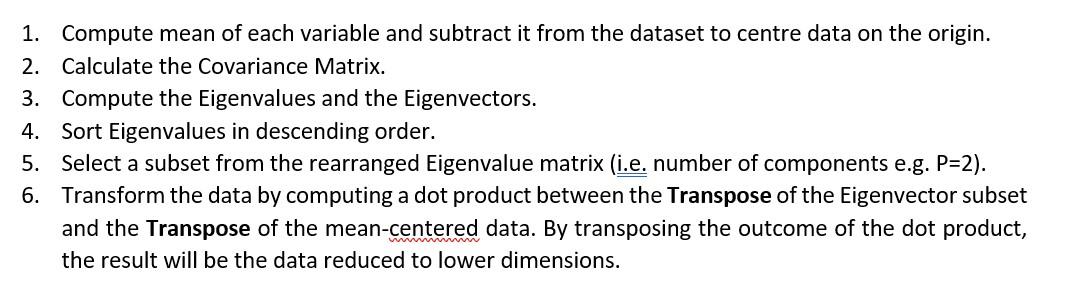 Solved Task-1: Implement each step of the PCA algorithm from | Chegg.com