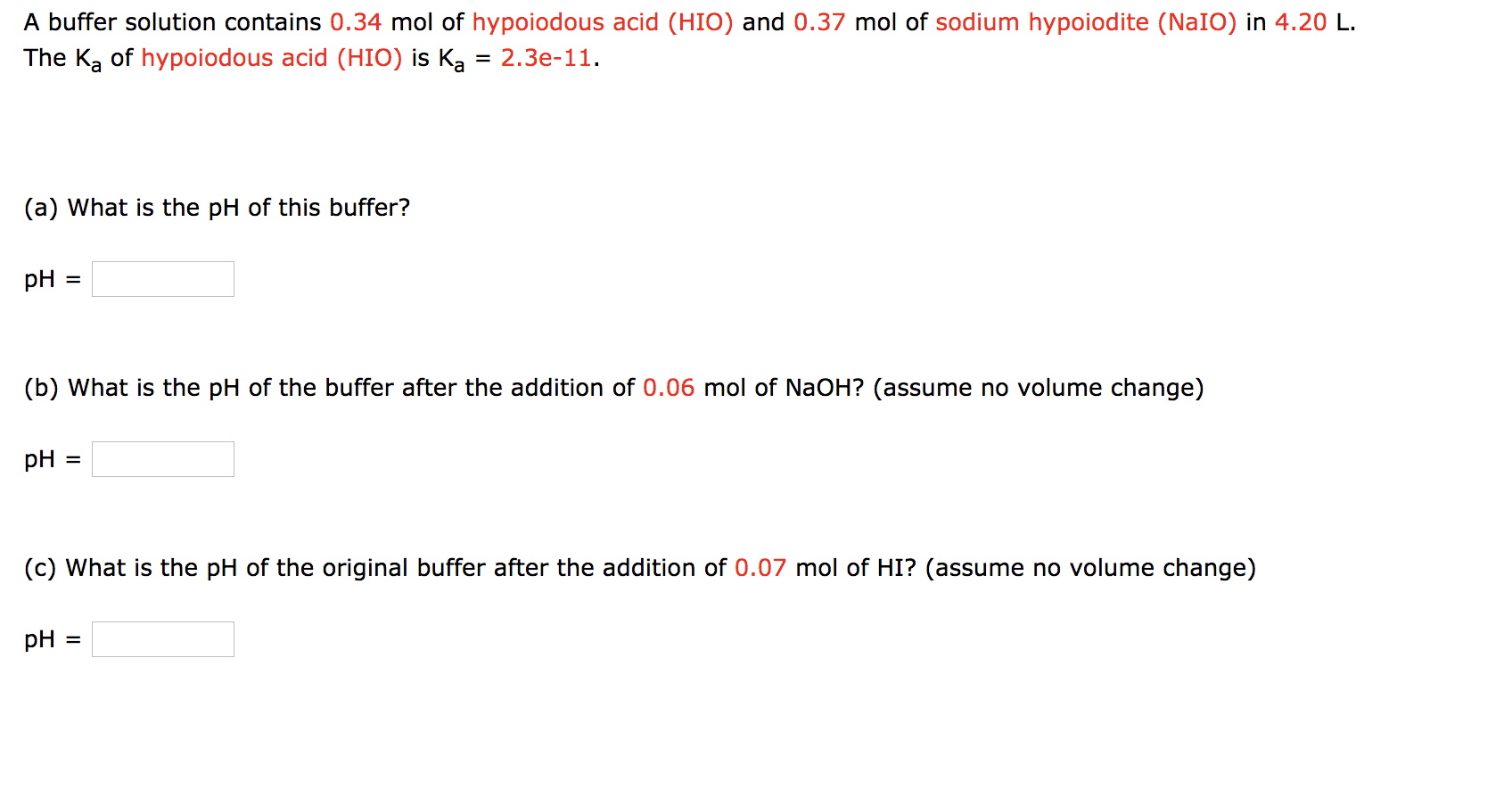 Solved A buffer solution contains 0.34 mol of hypoiodous | Chegg.com