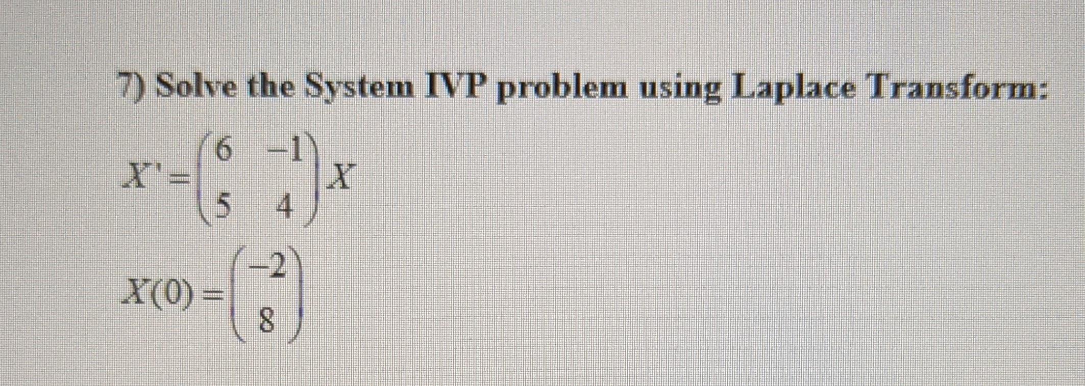 Solved 7) Solve the System IVP problem using Laplace | Chegg.com Solved 7) Solve the System IVP problem using Laplace | Chegg.com