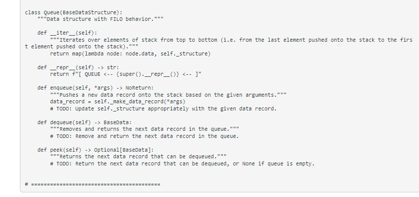 def enqueue(self, *args) -> NoReturn: | Chegg.com