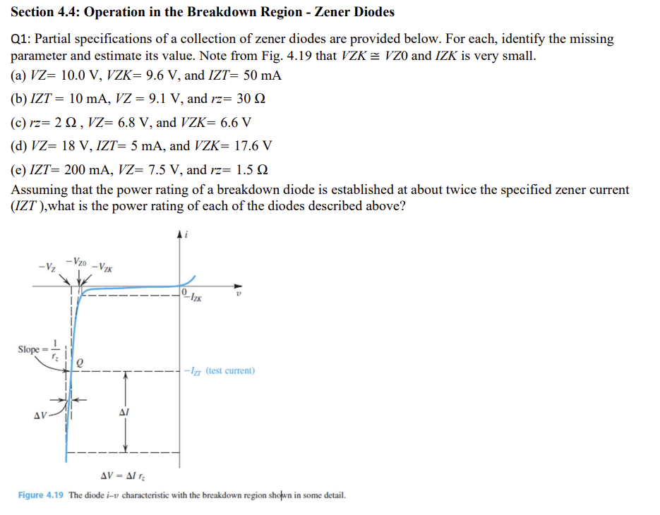 Solved Section 4.4: Operation in the Breakdown Region - | Chegg.com