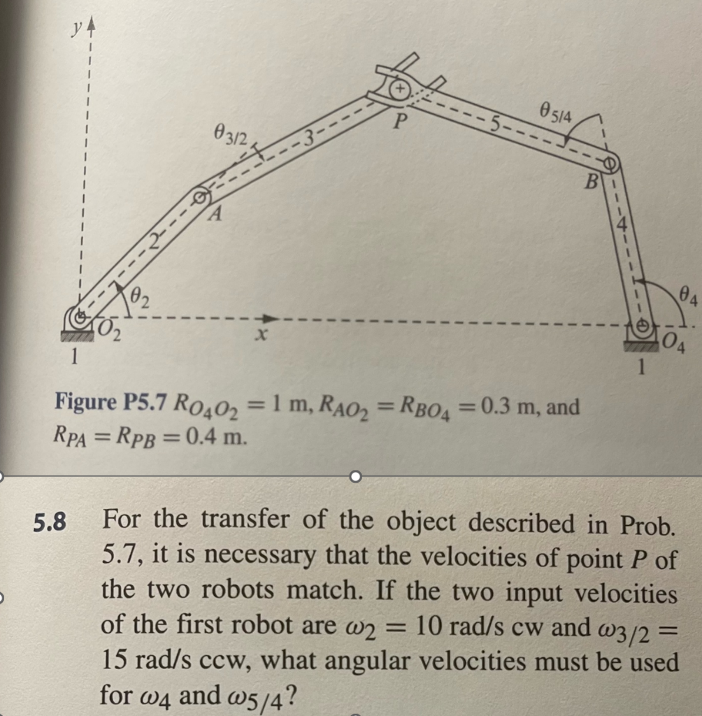 Figure P5.7 RO4O2=1 m,RAO2=RB4=0.3 m, and RPA=RPB=0.4 | Chegg.com