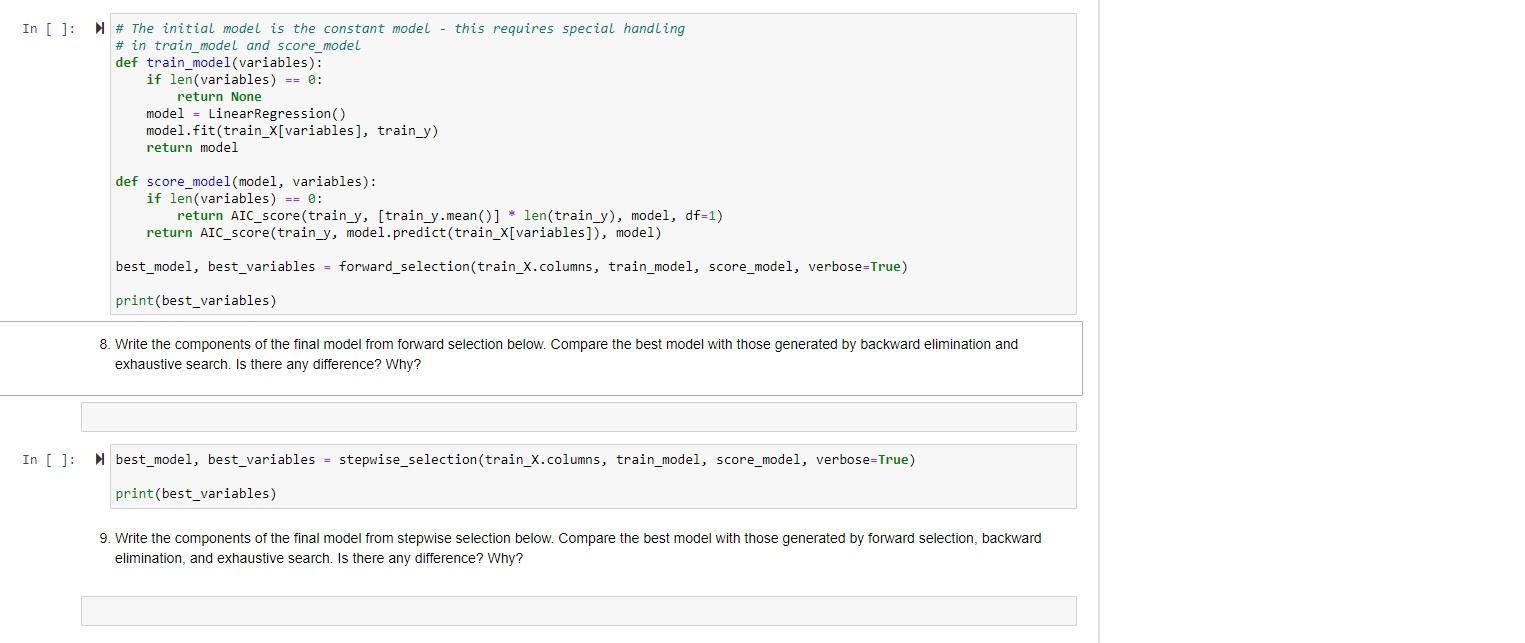 Solved In [ ]: In [ ]: # The initial model is the constant | Chegg.com
