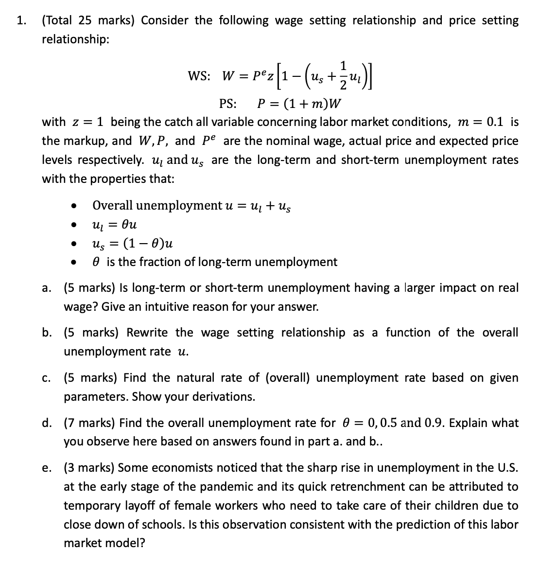 Solved (Total 25 marks) Consider the following wage setting | Chegg.com