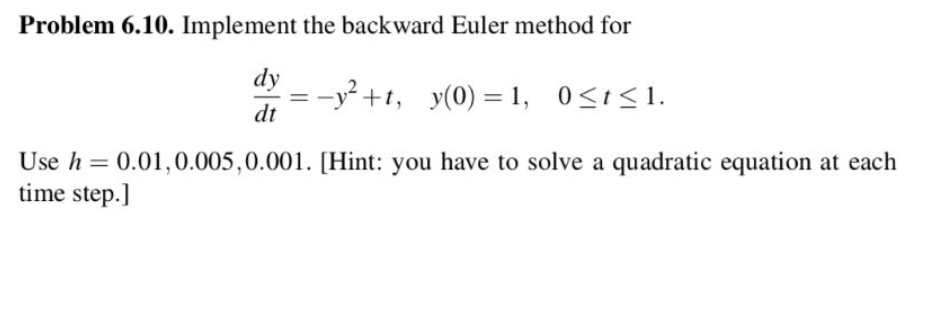Solved Problem 6.10. Implement the backward Euler method for | Chegg.com