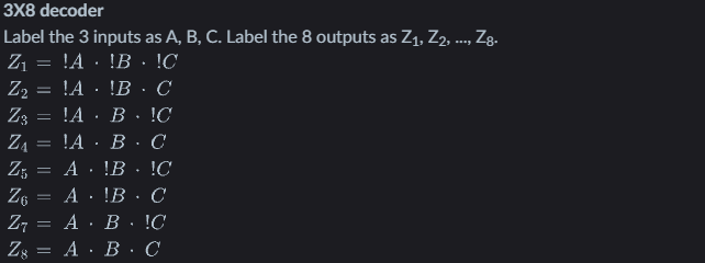 Solved Label the 3 inputs as A,B,C. Label the 8 outputs as | Chegg.com