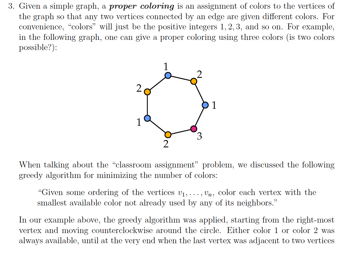 Solved 3. Given a simple graph, a proper coloring is an | Chegg.com