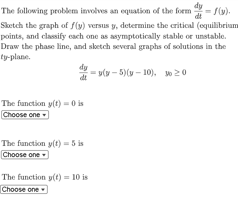 Solved dy = f(y). dt The following problem involves an | Chegg.com