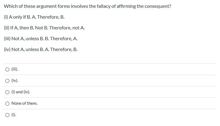 Solved Which of these argument forms involves the fallacy of | Chegg.com