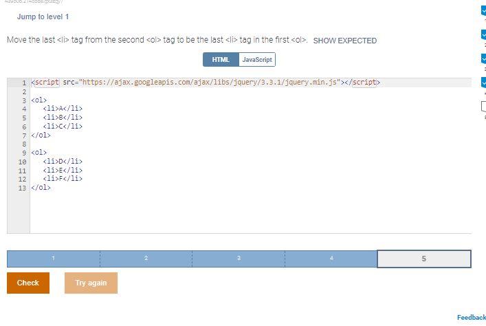 Solved Jump to level 1 Move the last tag from the second > | Chegg.com