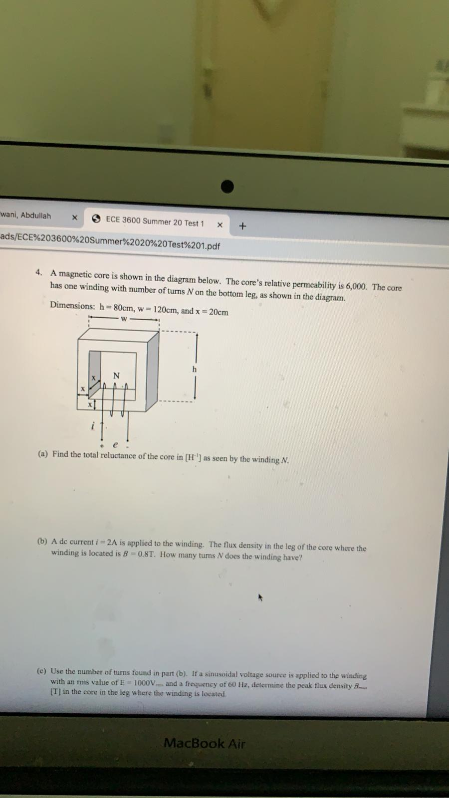 Solved wani, Abdullah Х SECE 3600 Summer 20 Test 1 х + | Chegg.com