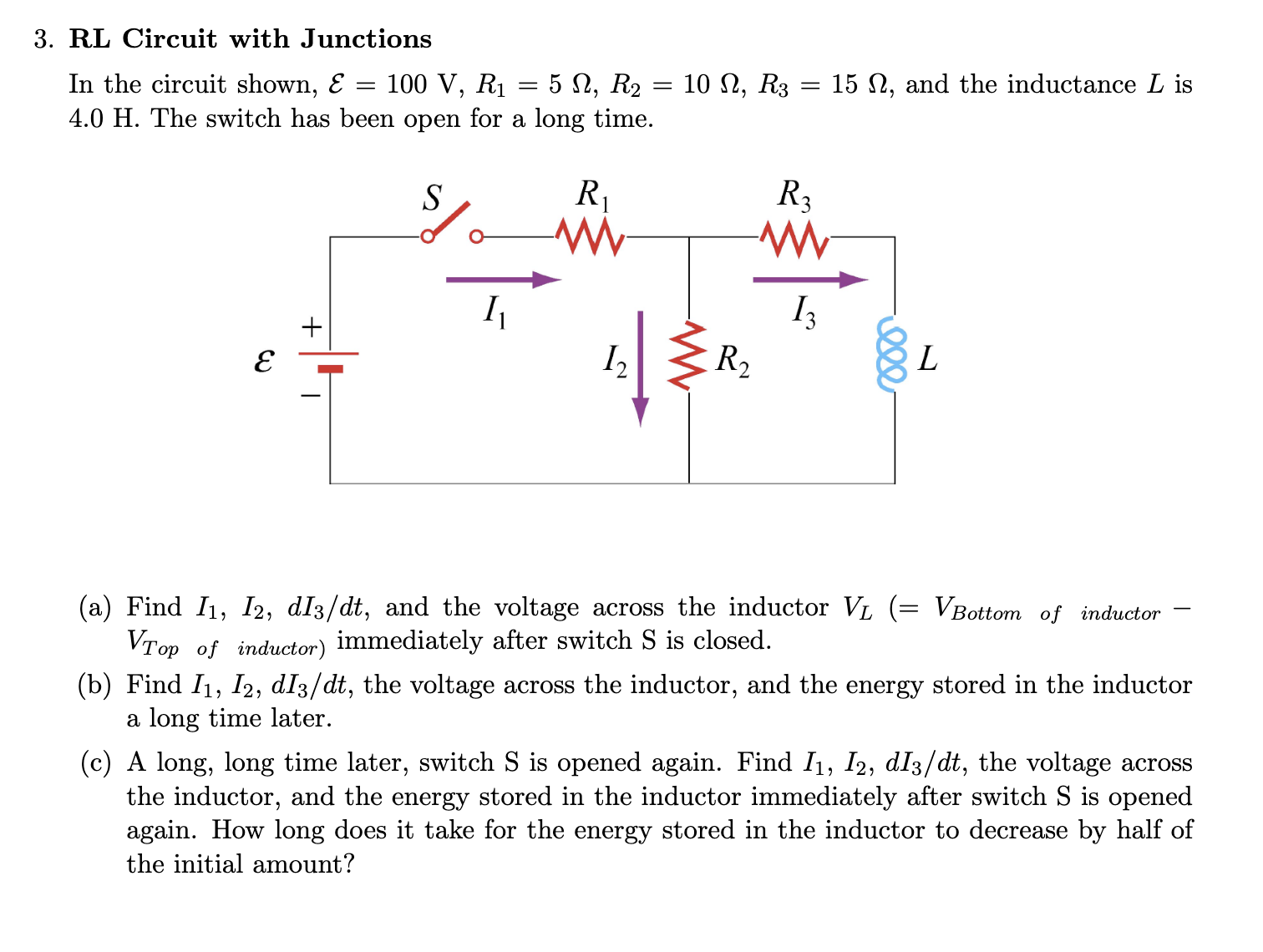 Solved 3. RL Circuit with Junctions In the circuit shown, | Chegg.com
