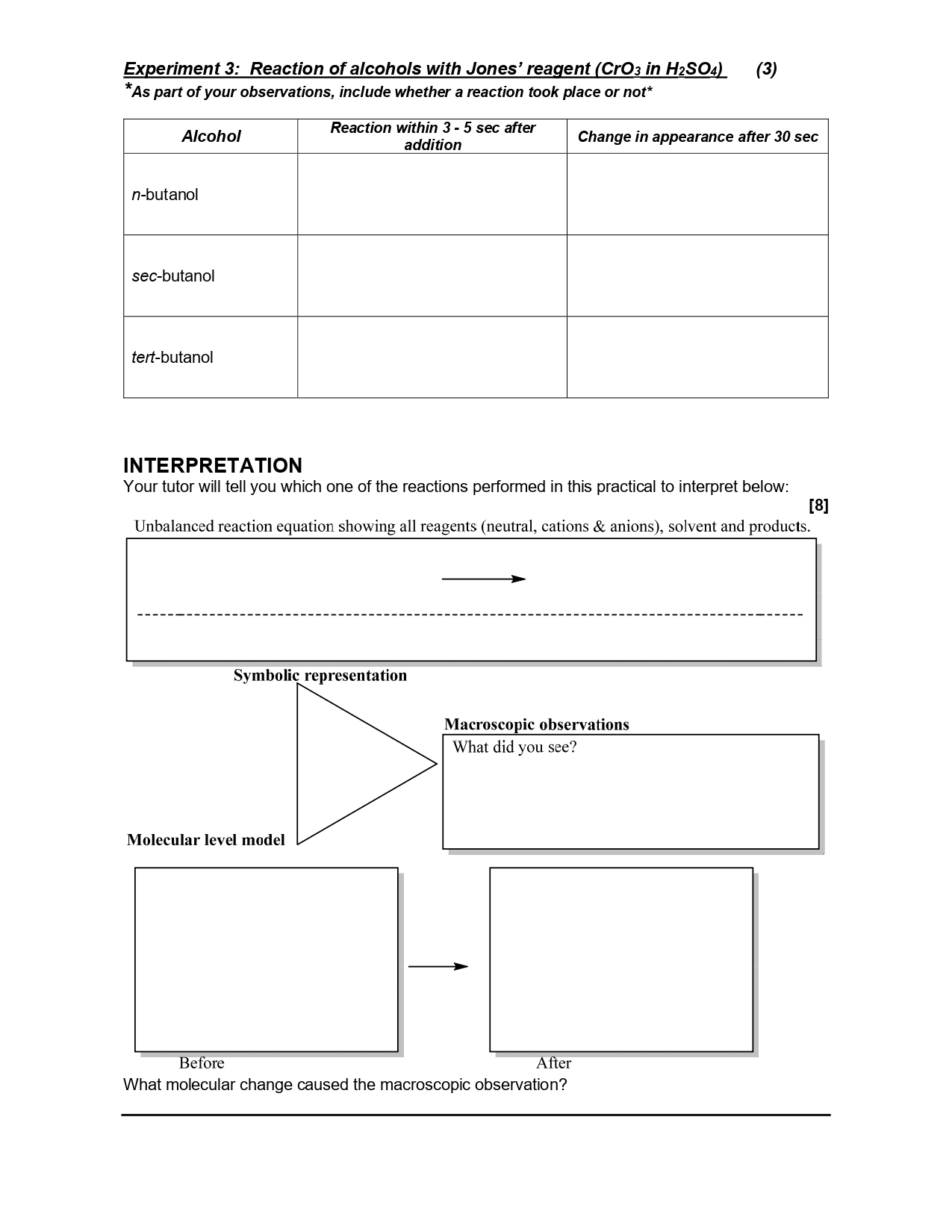Solved Experiment 3: Reaction of alcohols with Jones' | Chegg.com
