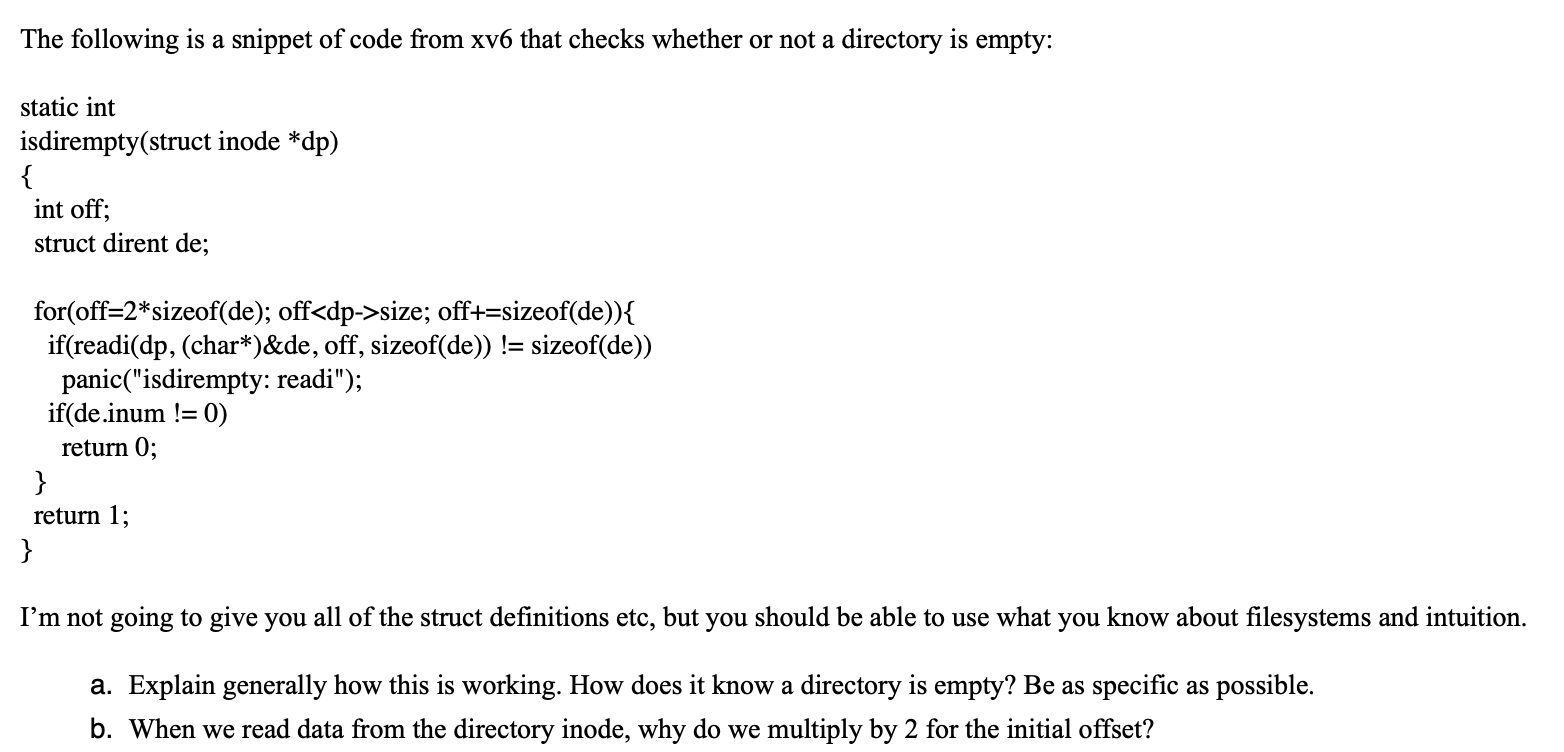 Solved The following is a snippet of code from xv6 that | Chegg.com