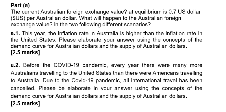 Solved Part (a) The current Australian foreign exchange | Chegg.com