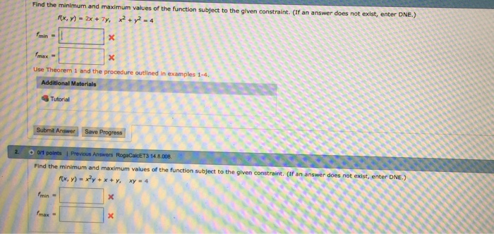 Solved: Find The Minimum And Maximum Values Of The Functio... | Chegg.com
