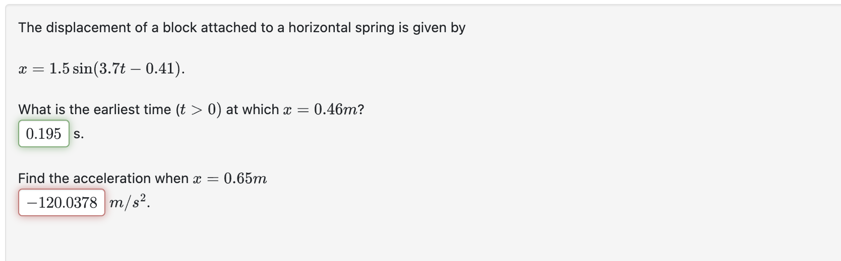 Solved The displacement of a block attached to a horizontal | Chegg.com