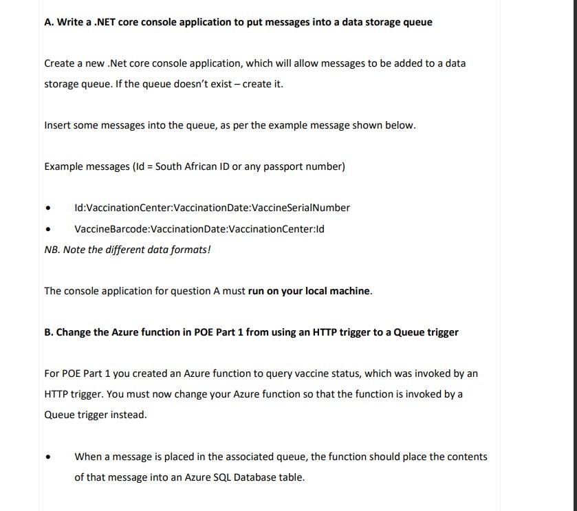 Solved A. Write a .NET core console application to put | Chegg.com