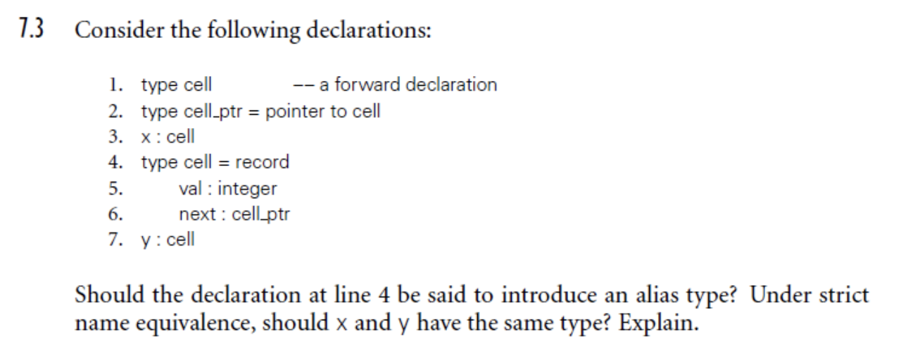 Solved 7.3 Consider the following declarations: 1. type cell | Chegg.com