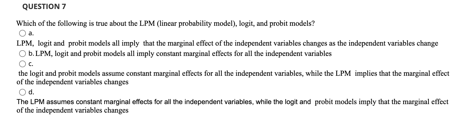 Solved Which of the following is true about the LPM (linear | Chegg.com