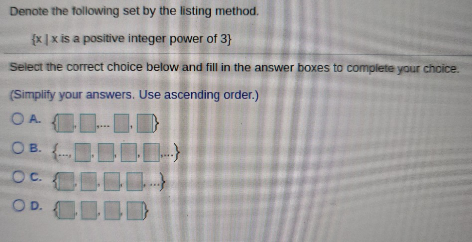 Solved Denote the following set by the listing method. {x|x | Chegg.com