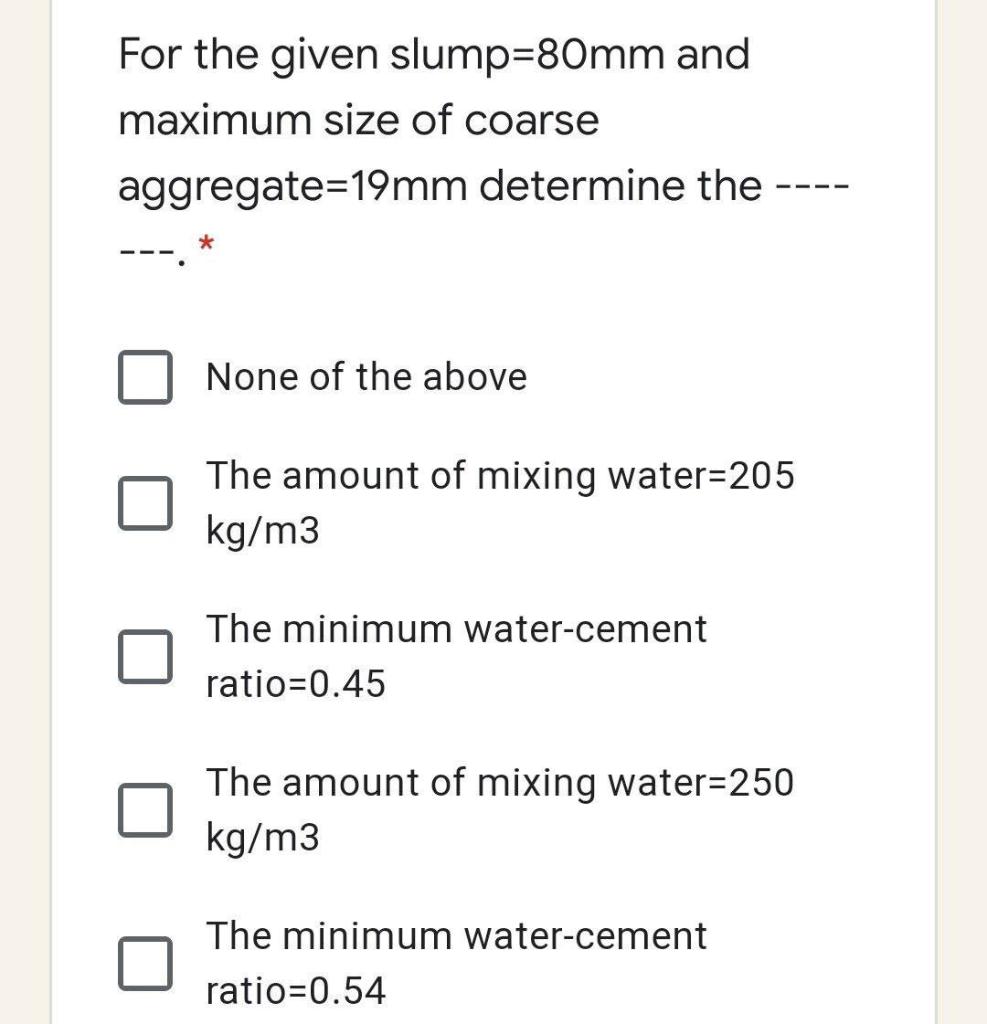 Solved For the given slump=80mm and maximum size of coarse | Chegg.com