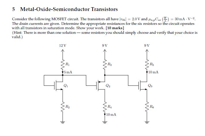 Solved 5 Metal-Oxide-Semiconductor Transistors Consider the | Chegg.com
