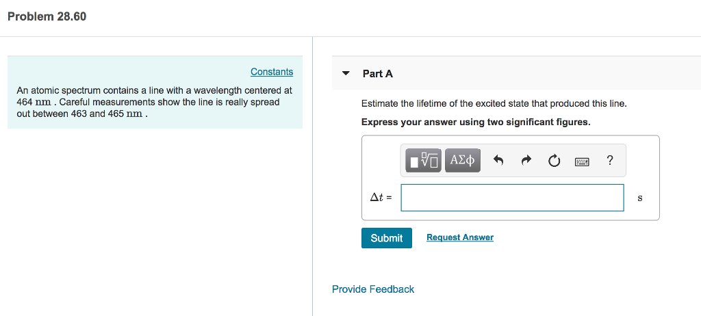 Solved Problem 28.60 Constants VPart A An atomic spectrum | Chegg.com