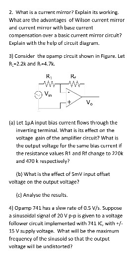 Solved 2. What is a current mirror? Explain its working- | Chegg.com