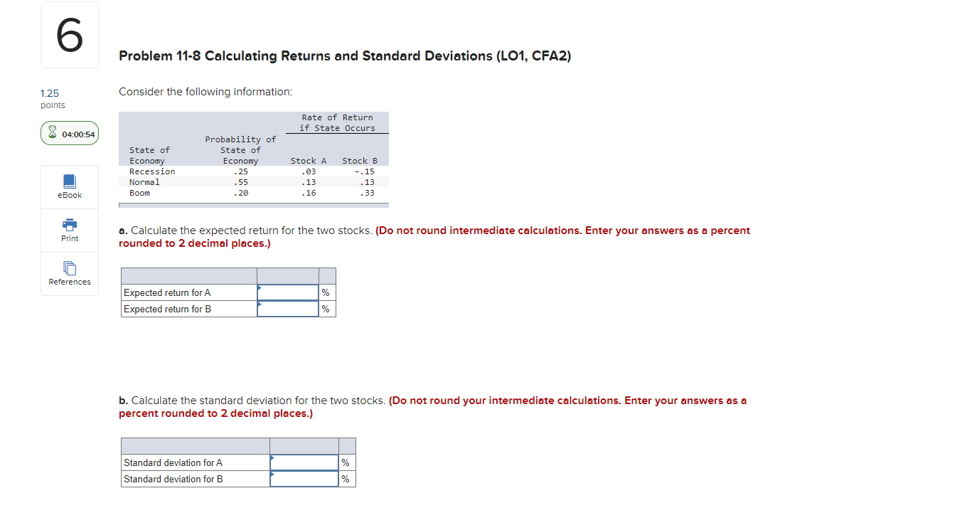 Solved 6 Problem 11-8 Calculating Returns and Standard | Chegg.com