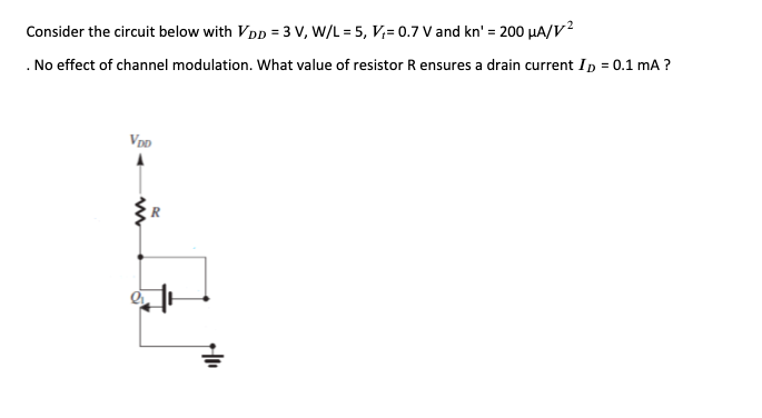Solved Consider the circuit below with Vpp = 3 V, W/L = 5, | Chegg.com