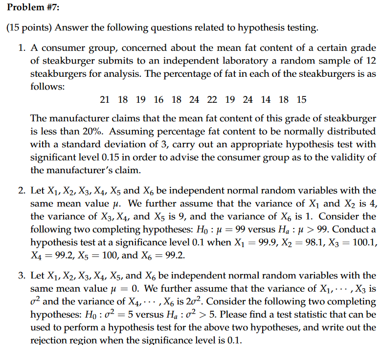 Solved Problem #7: (15 points) Answer the following | Chegg.com