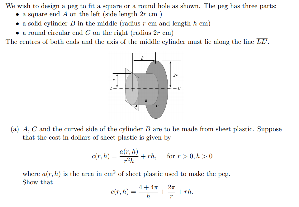Solved We wish to design a peg to fit a square or a round | Chegg.com