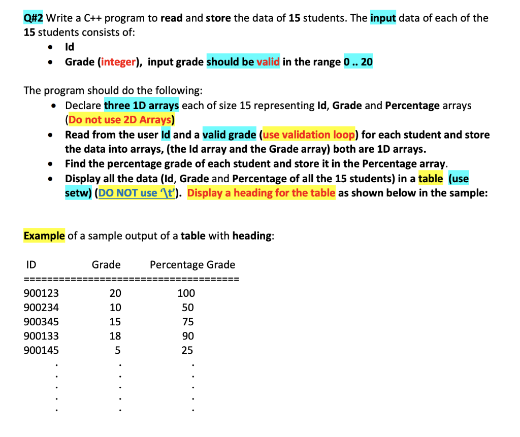 Solved Q\#2 Write a C++ program to read and store the data | Chegg.com