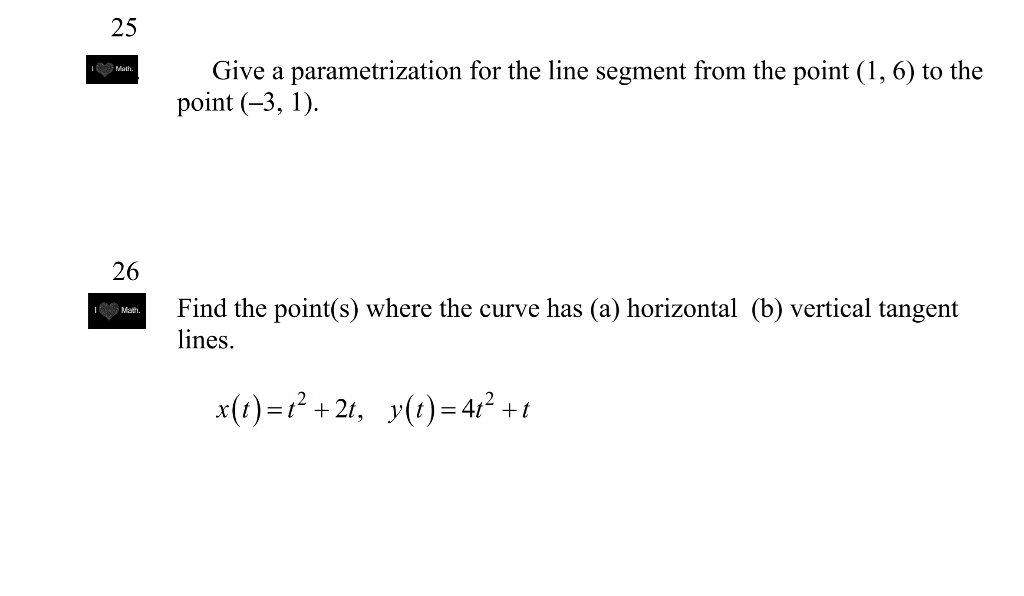 Solved 25 Give a parametrization for the line segment from | Chegg.com