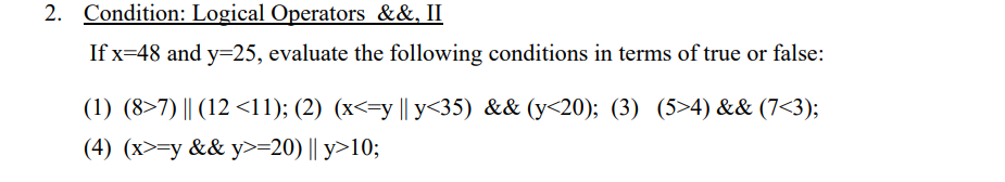 Solved 2 Condition Logical Operators Andand Ii If X48 And