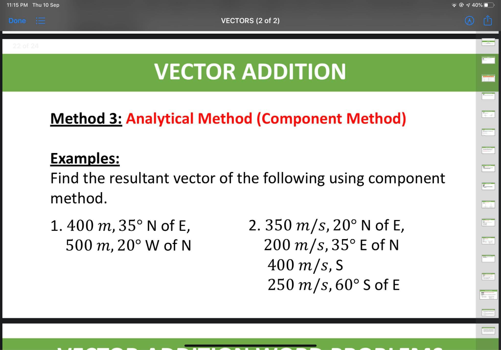 Solved 11:15 PM Thu 10 Sep . 40% Done VECTORS (2 of 2) | Chegg.com